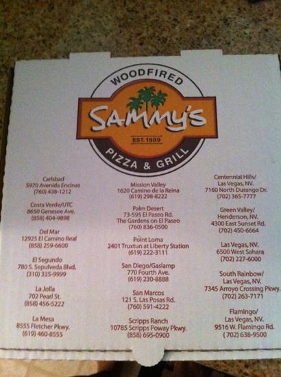 Sammy's pizza menu store