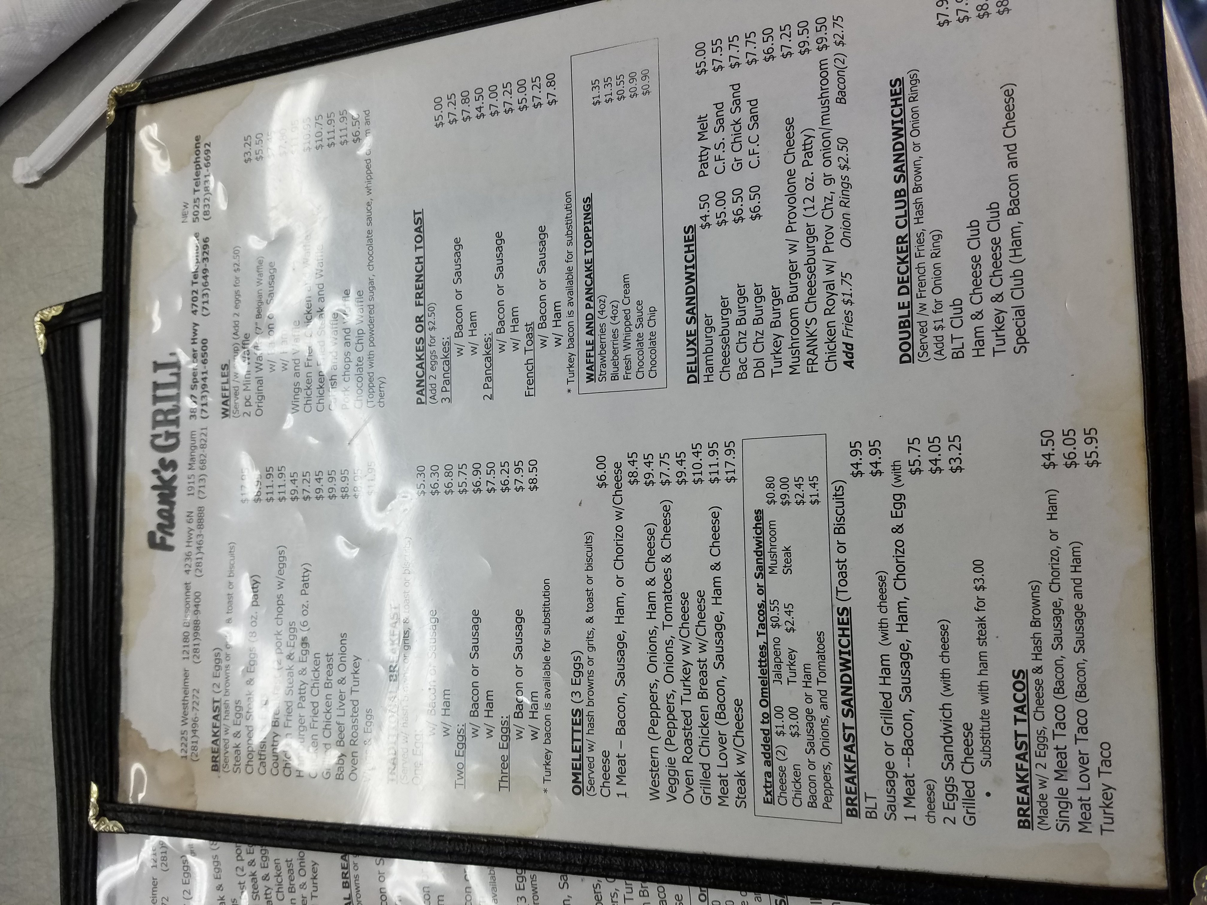 Frank's grill menu store
