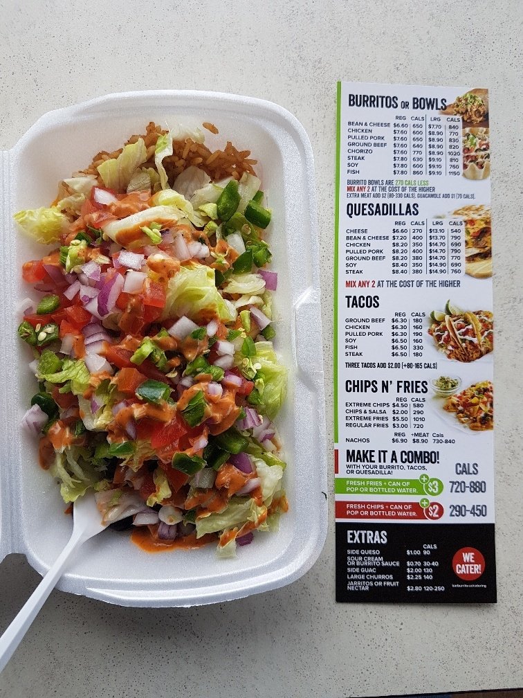 Bar burrito menu store