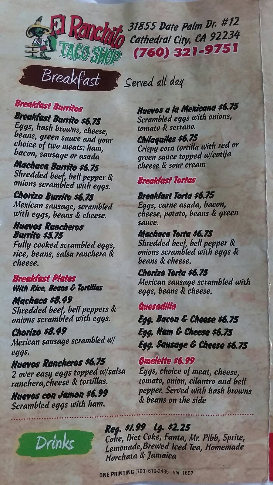 El Ranchito Taco Shop Cathedral City 31855 Date Palm Dr Restaurant Reviews Photos And Phone