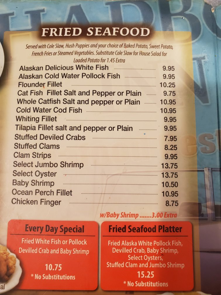 Harbor inn menu store